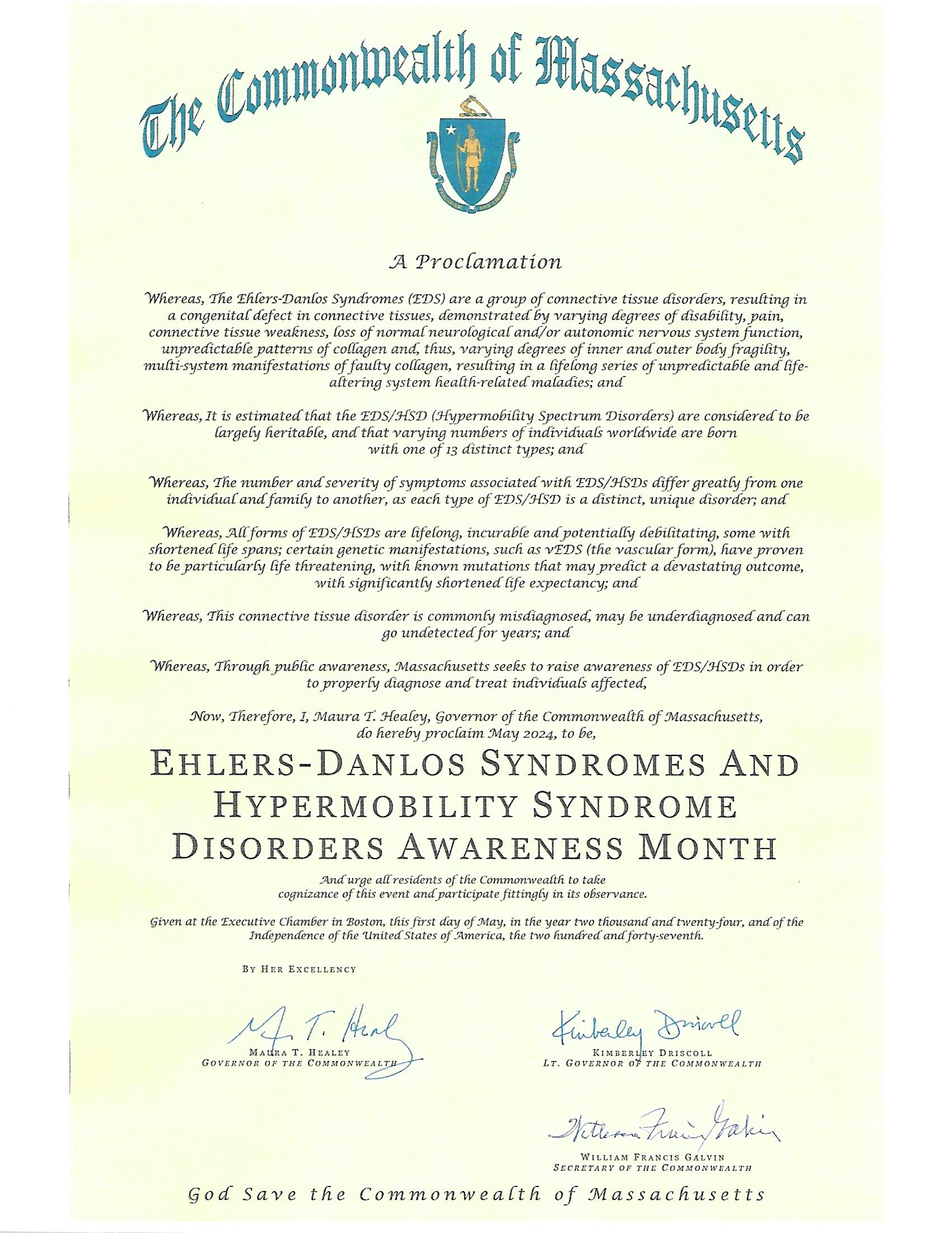 Proclamation for EDS Awareness Month in MA – EDS and CTD New England/MA ...